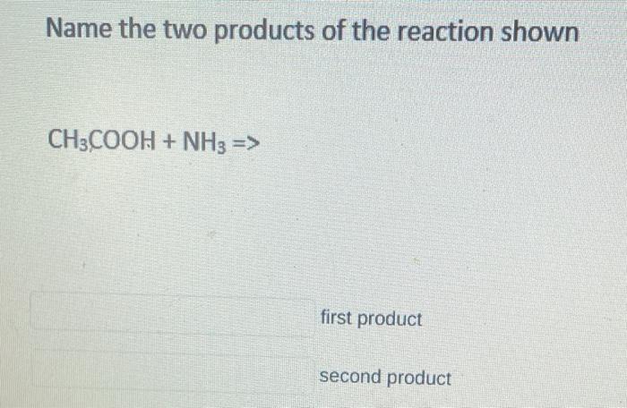 Solved Name the two products of the reaction shown CH3COOH + | Chegg.com