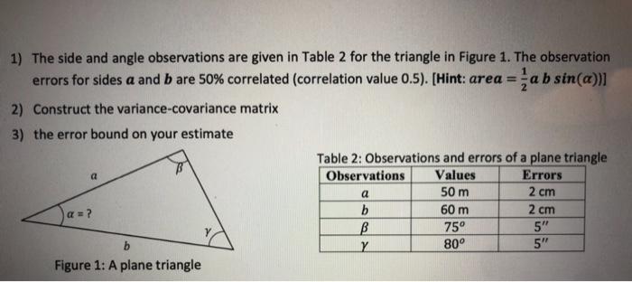 Solved 1) The side and angle observations are given in Table | Chegg.com
