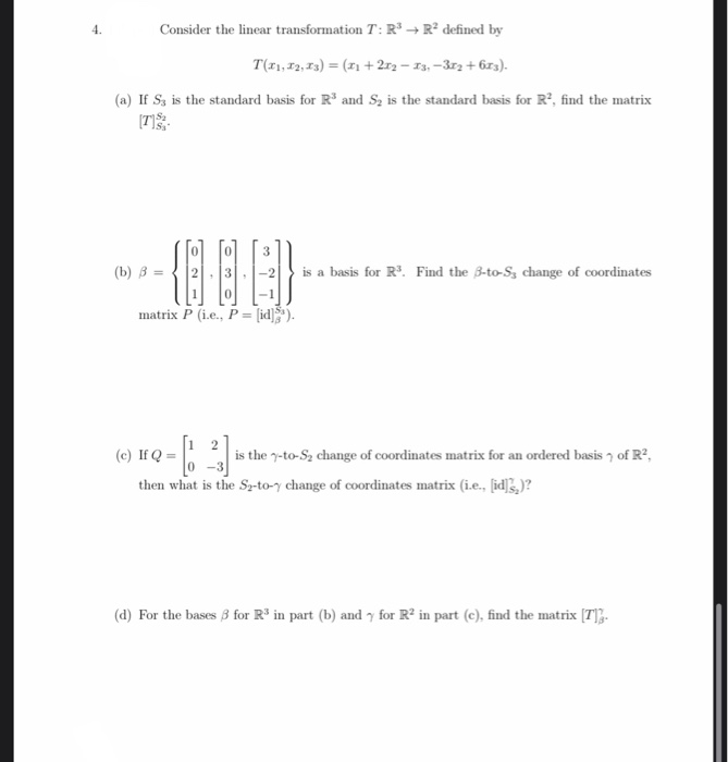 Solved Consider the linear transformation T: R3 + R2 defined | Chegg.com