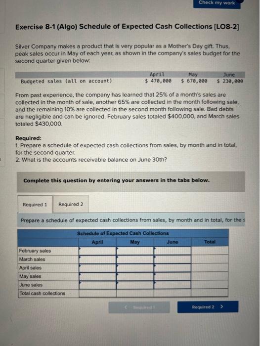 Solved Exercise 8-1 (Algo) Schedule of Expected Cash | Chegg.com