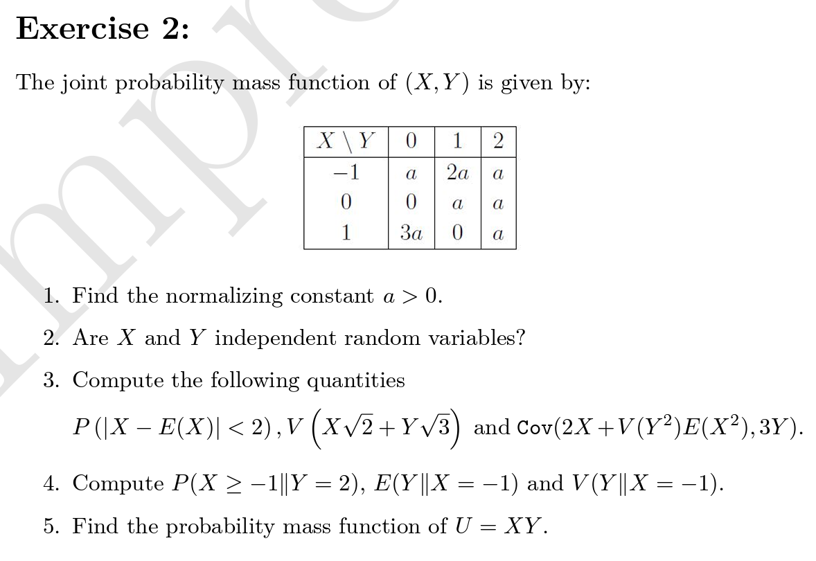 Solved Exercise 2:The joint probability mass function of | Chegg.com