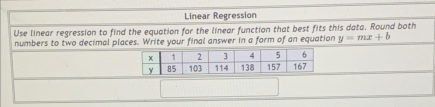 Solved Linear RegressionUse linear regression to find the | Chegg.com