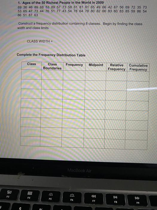 Solved Constructing a Frequency Distribution Example: The | Chegg.com