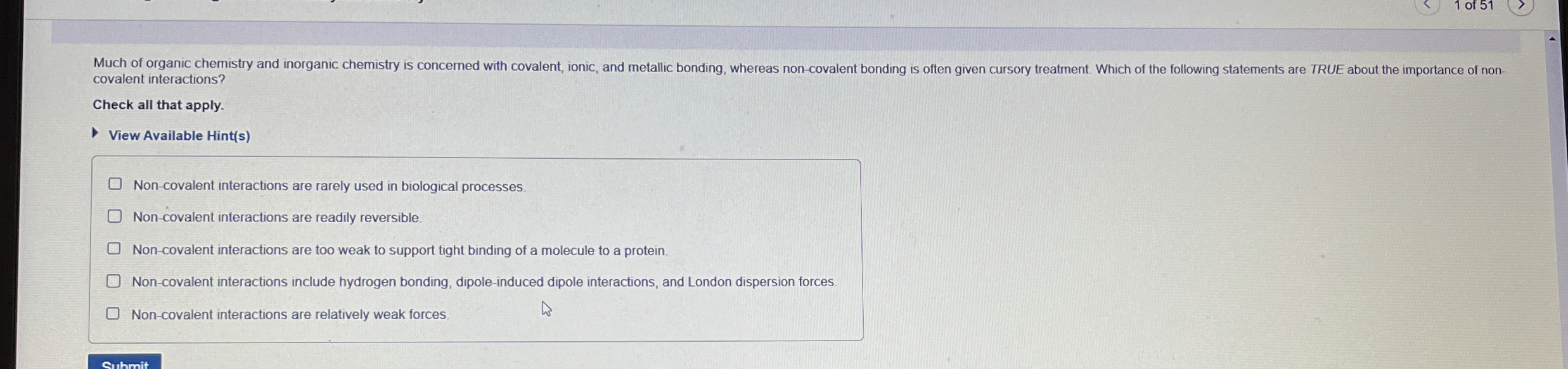 Solved 1 ﻿of 51covalent interactions?Check all that | Chegg.com