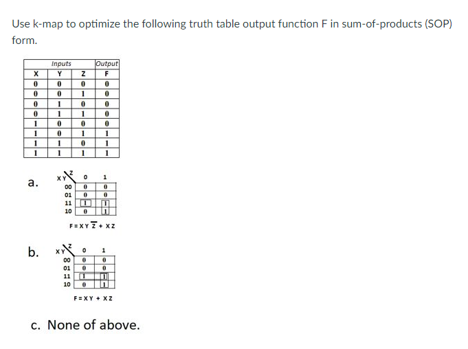 Solved Use k-map to optimize the following truth table | Chegg.com