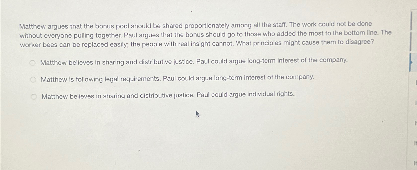 Solved Matthew argues that the bonus pool should be shared | Chegg.com