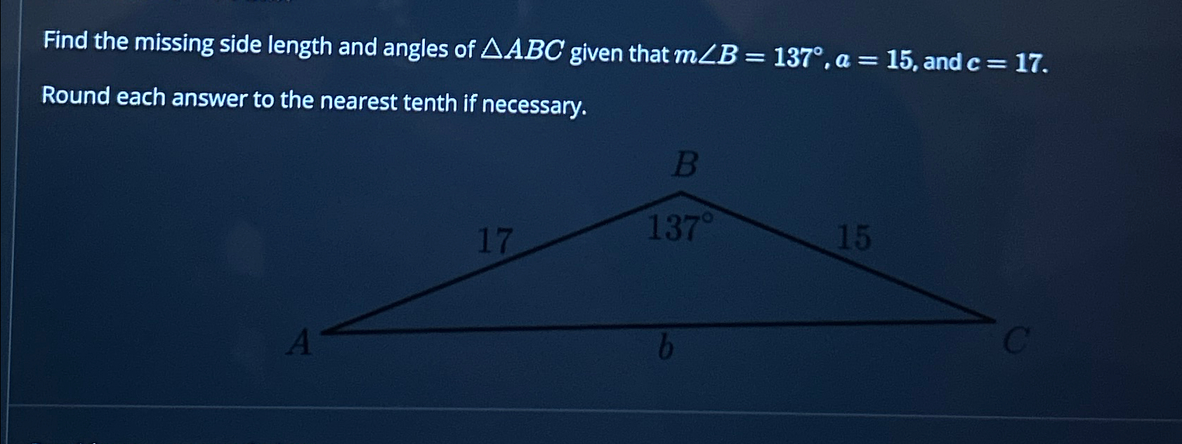 Solved Find the missing side length and angles of ????ABC | Chegg.com