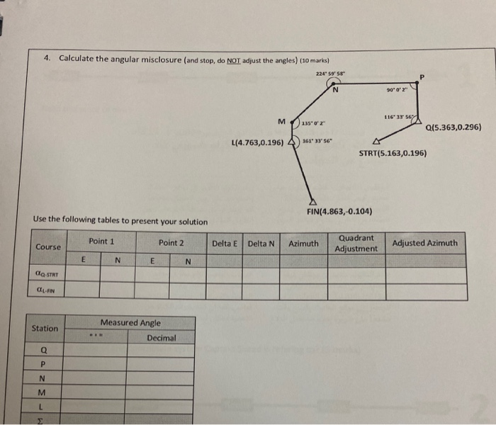 Solved 4. Calculate the angular misclosure (and stop, do NOT | Chegg.com