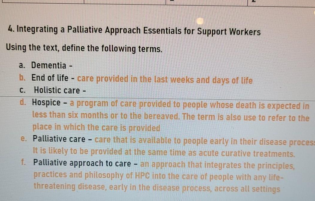 Solved 4. Integrating a Palliative Approach Essentials for | Chegg.com Solved 4. Integrating a Palliative Approach Essentials for | Chegg.com