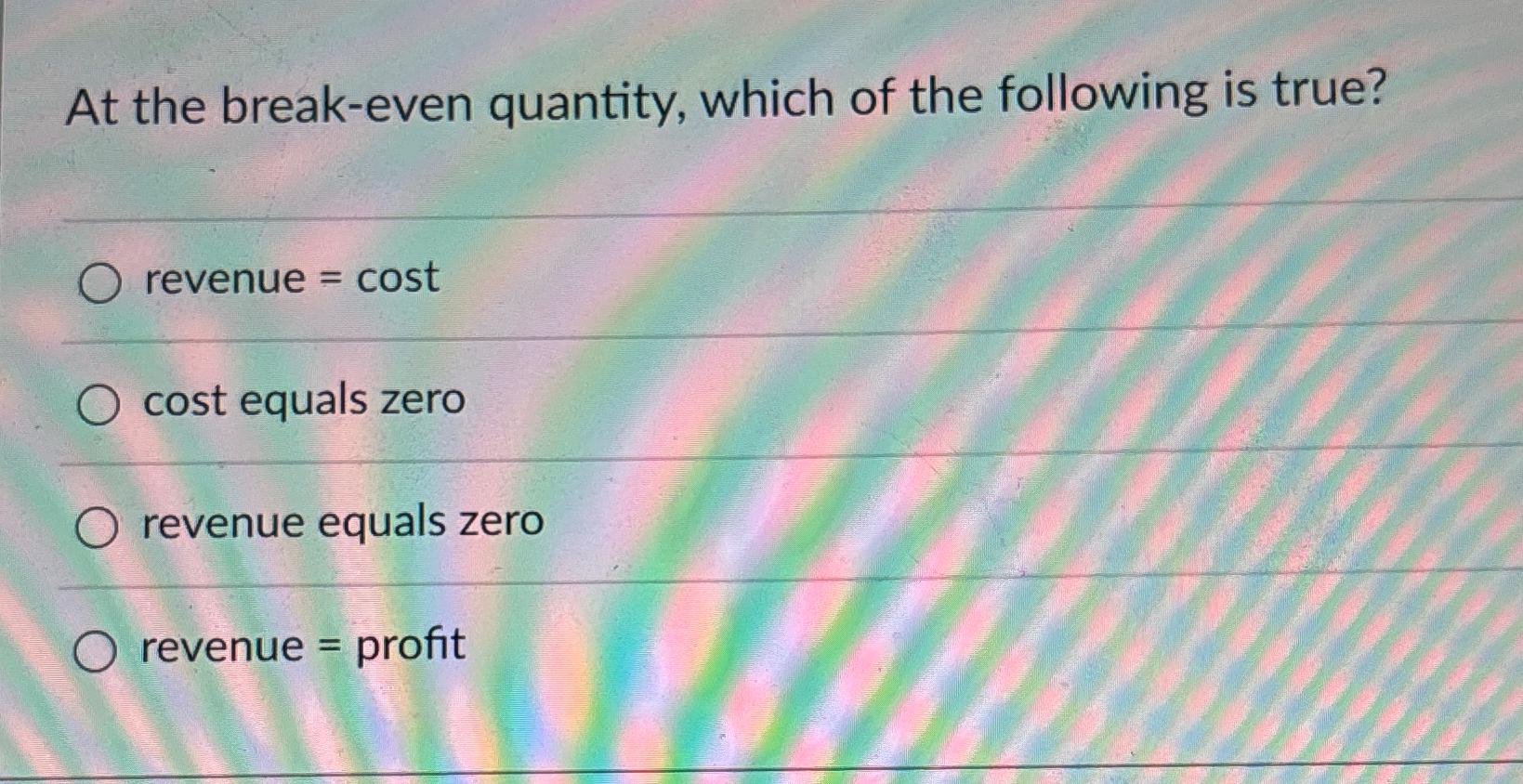 Solved At the break-even quantity, which of the following is | Chegg.com