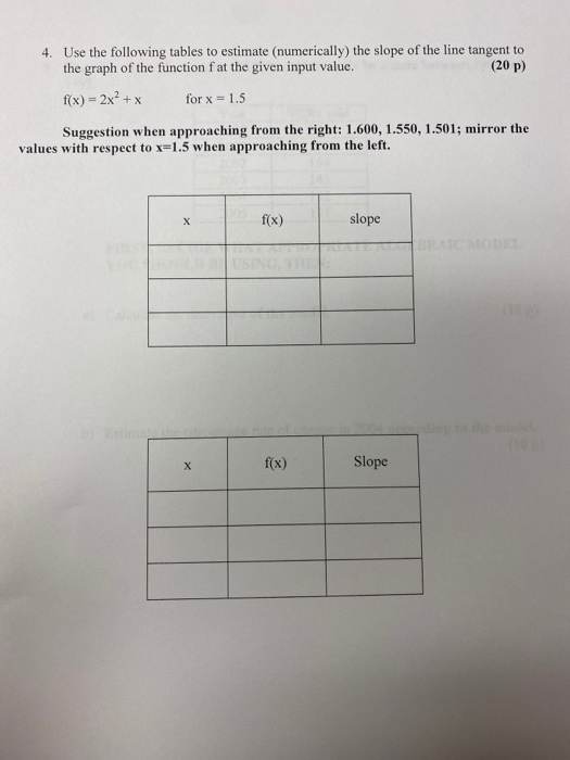 Solved 4. Use the following tables to estimate (numerically) | Chegg.com