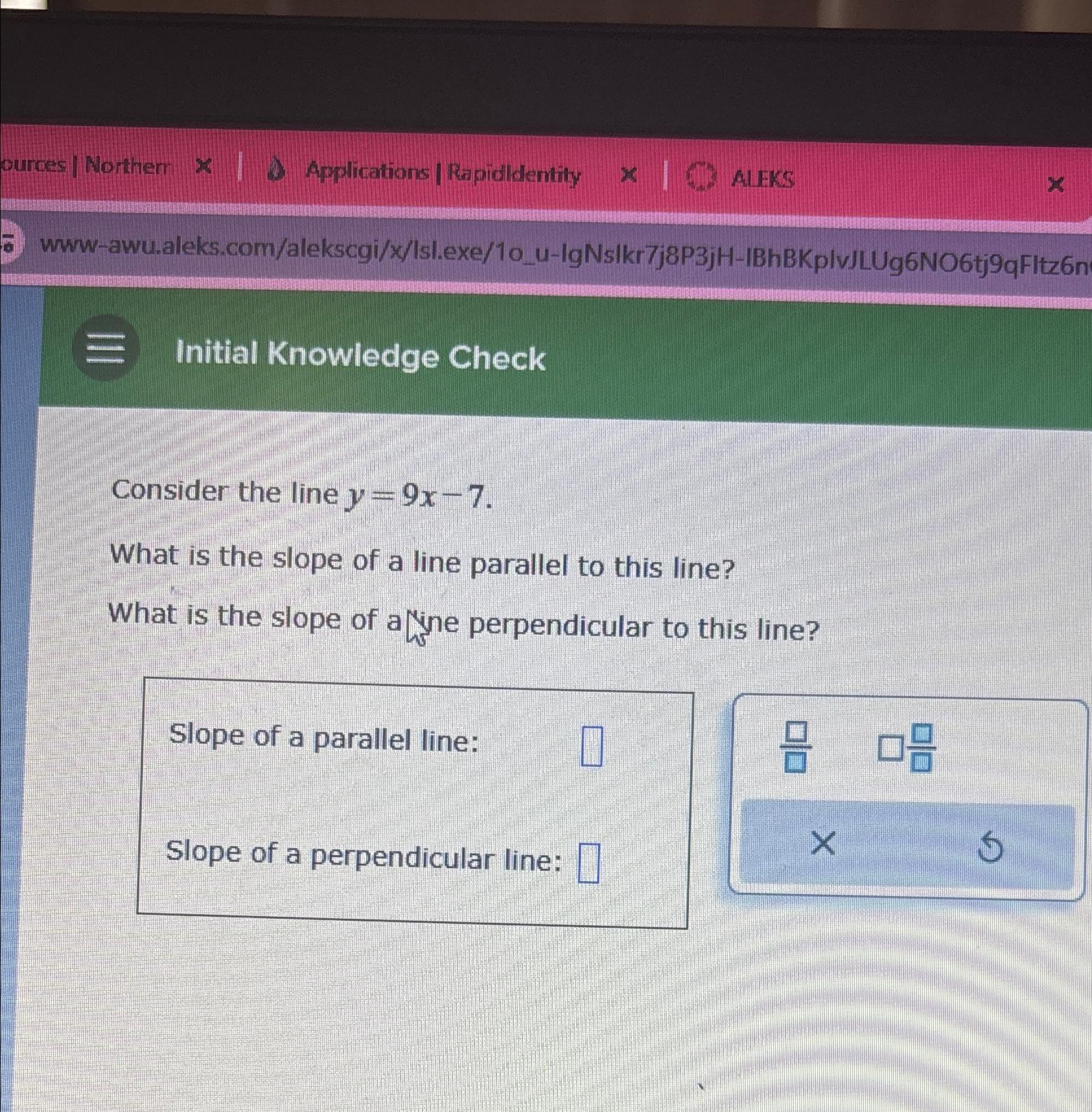 Solved Initial Knowledge CheckConsider the line y=9x-7What | Chegg.com