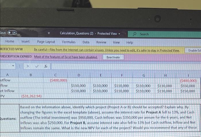 Solved COMPARING TWO PROJECTS UNSING NET PRESENT VALUE (NPV) | Chegg.com