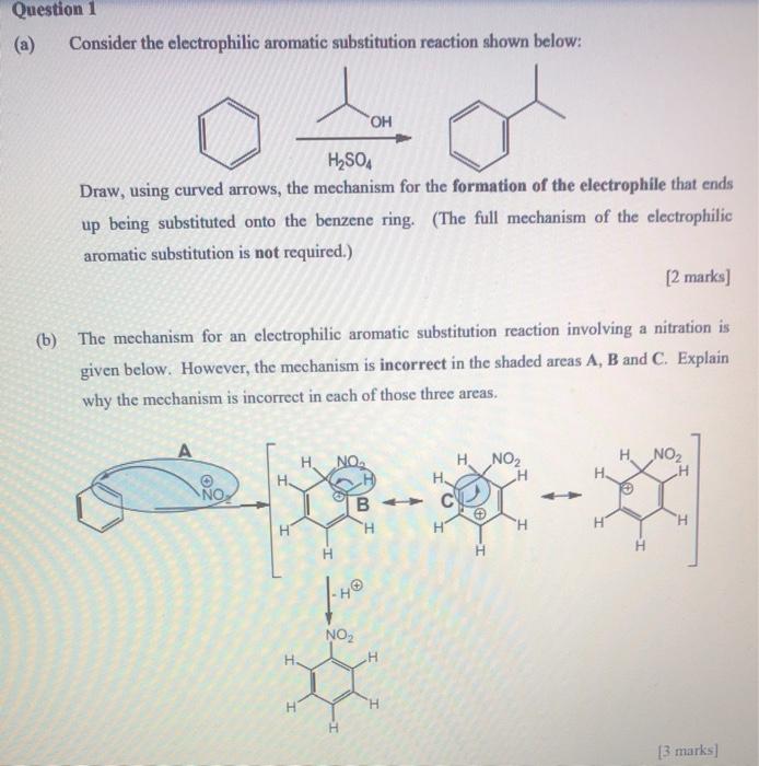 Solved Question 1 Consider the electrophilic aromatic | Chegg.com