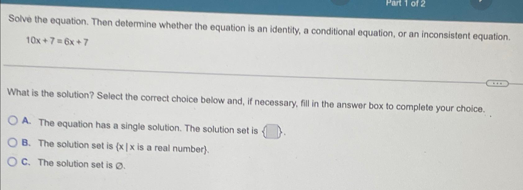 Solved Part 1 ﻿of 2Solve the equation. Then determine | Chegg.com