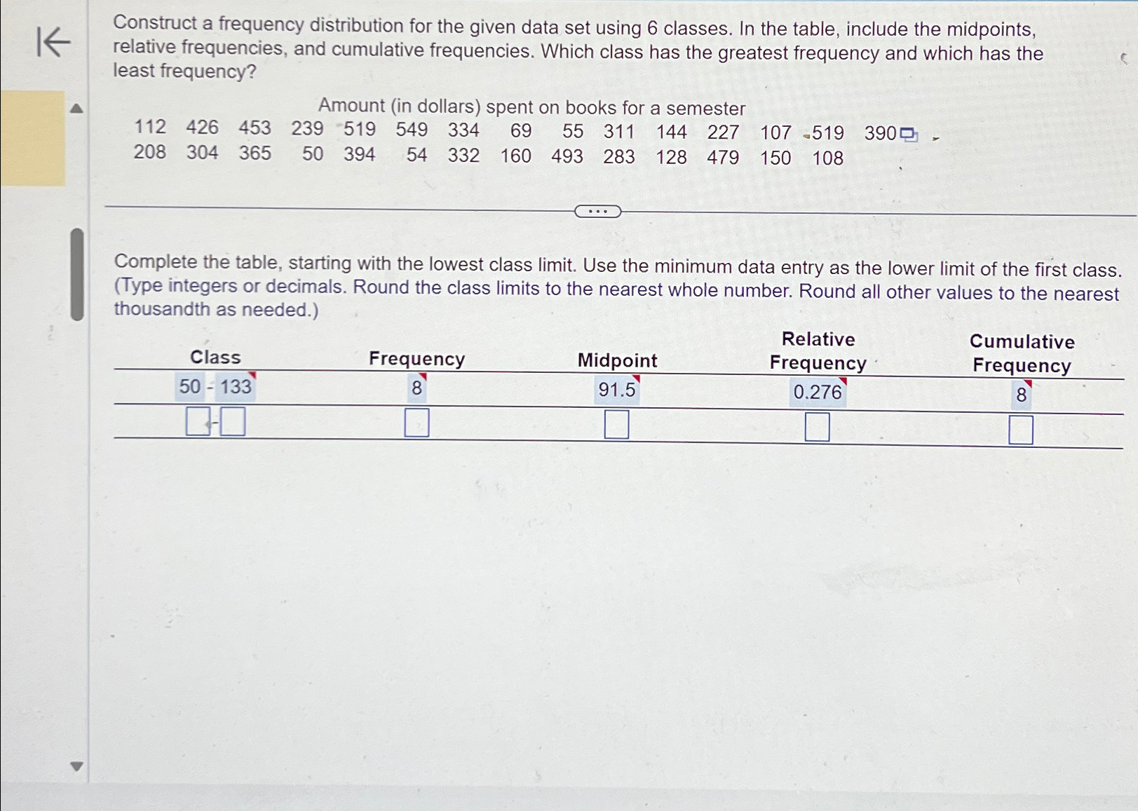 Solved Construct a frequency distribution for the given data | Chegg.com