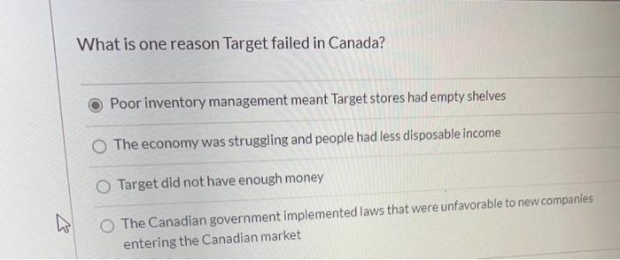 Solved What is one reason Target failed in Canada? Poor | Chegg.com