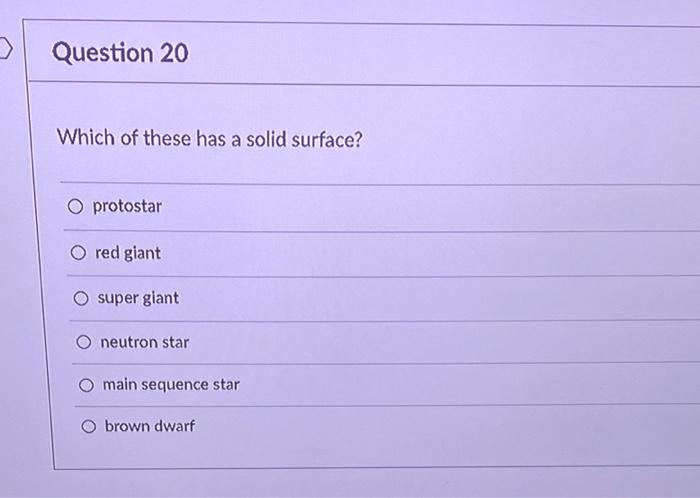 Solved Which of these has a solid surface? protostar red | Chegg.com