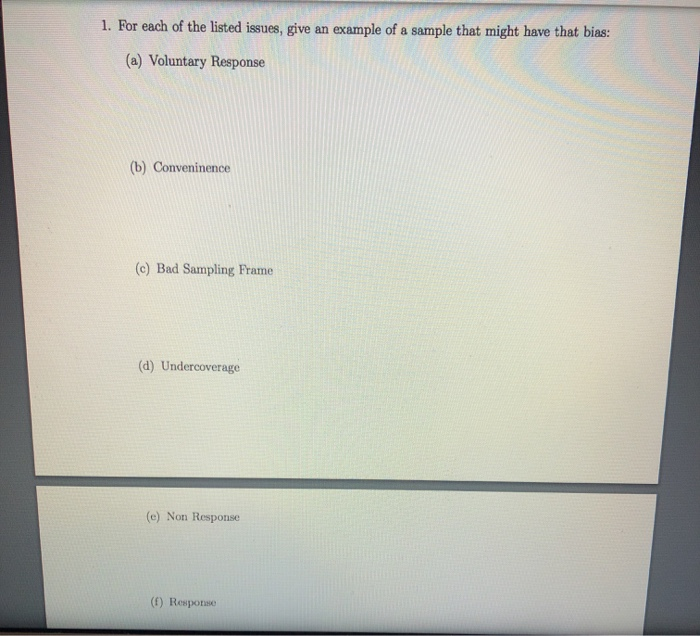 Solved 1. For each of the listed issues, give an example of | Chegg.com
