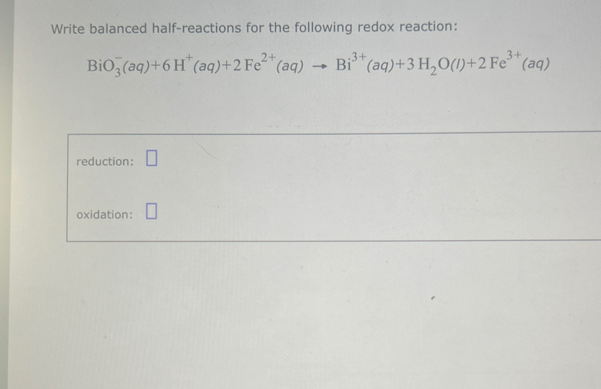 Solved Write balanced half-reactions for the following redox | Chegg.com