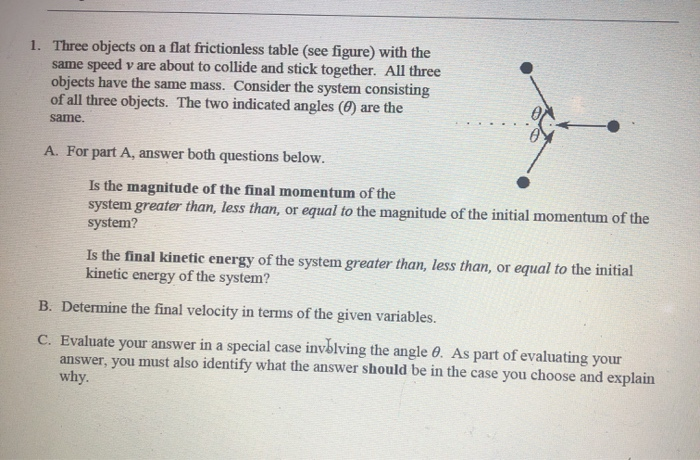 Solved 1. Three objects on a flat frictionless table (see | Chegg.com