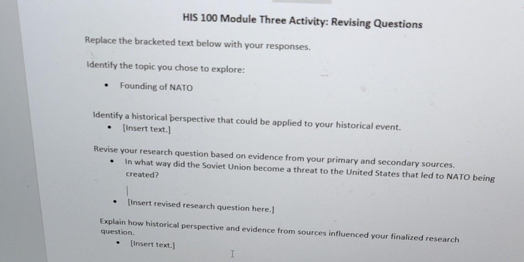 HIS 100 Module Three Activity: Revising Questions | Chegg.com