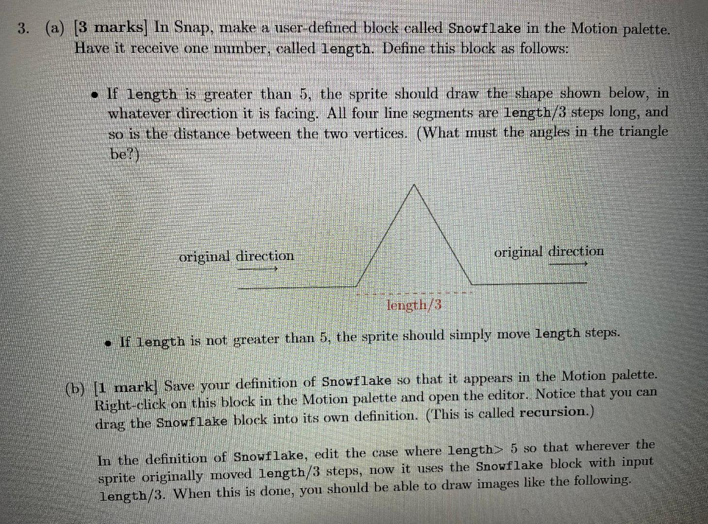 3. (a) [3 marks] In Snap, make a user-defined block | Chegg.com