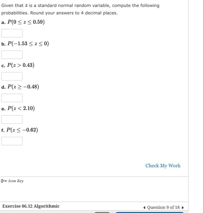 Solved Given that z is a standard normal random variable, | Chegg.com