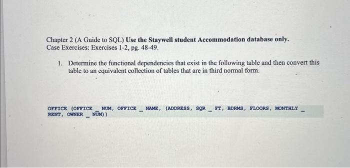 Solved Chapter 2 (A Guide to SQL) Use the Staywell student | Chegg.com