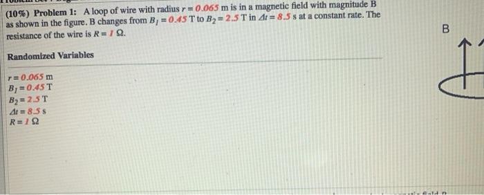Solved (10%) Problem 1: A loop of wire with radius r = 0.065 | Chegg.com