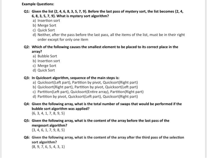 Solved Example Questions: Q1: Given the list (2, 4, 6, 8, 3, | Chegg.com
