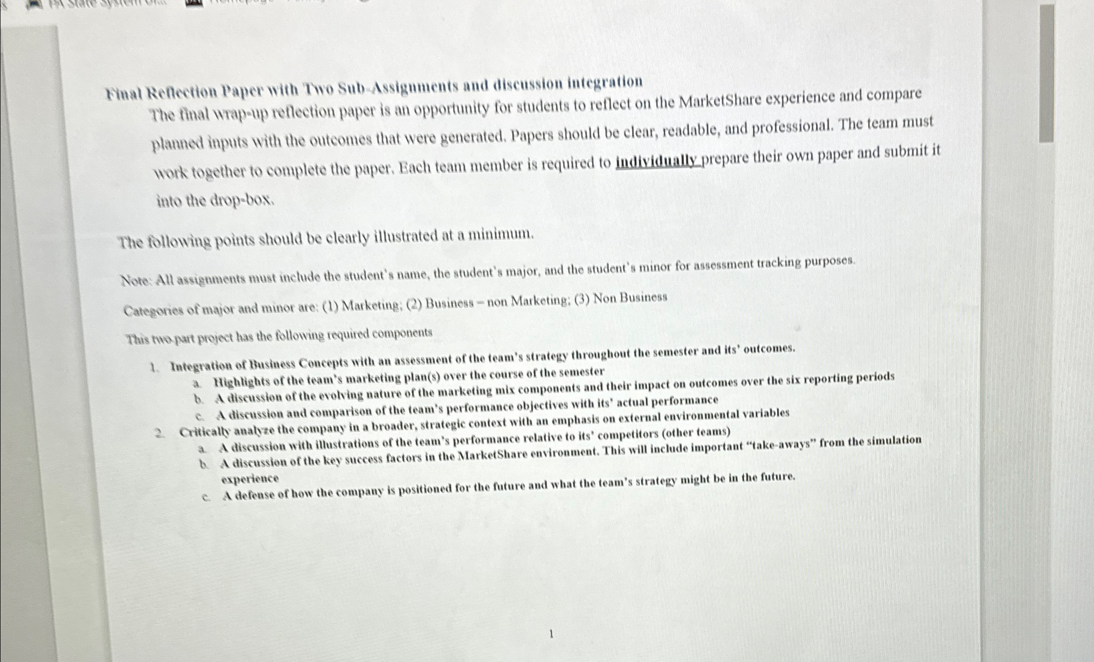Solved Ninal Reflection Paper with Two Sub-Assigments and | Chegg.com