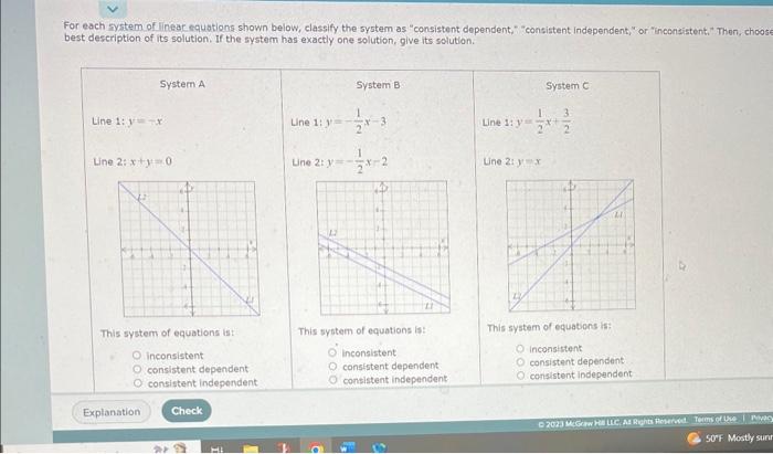 Solved For each system of ilnear equations shown below, | Chegg.com