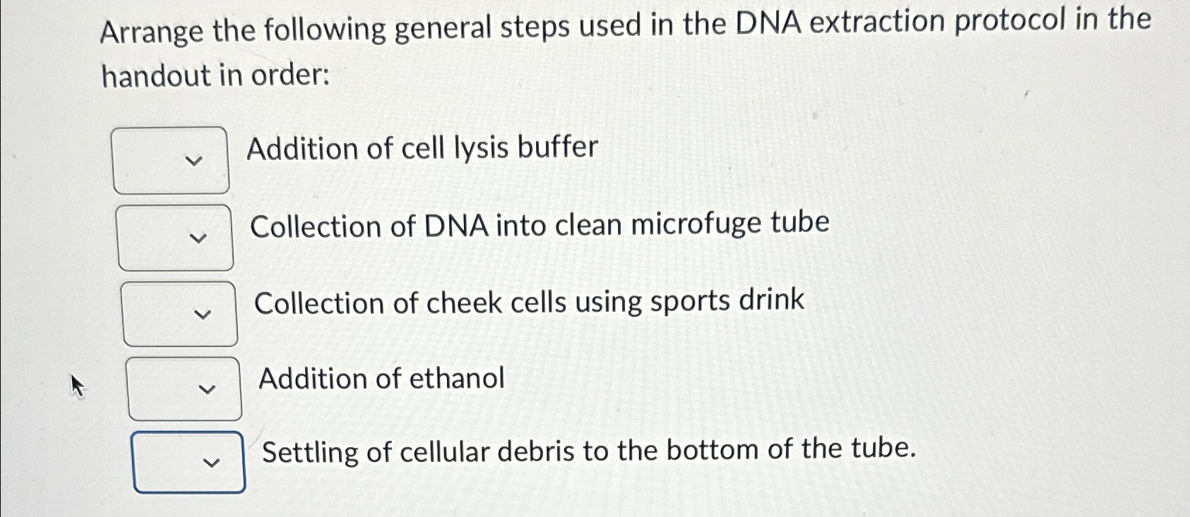 Solved Arrange the following general steps used in the DNA | Chegg.com
