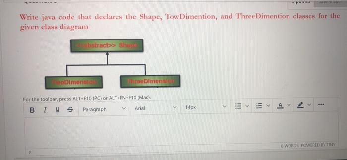 Solved Write java code that declares the Shape, | Chegg.com