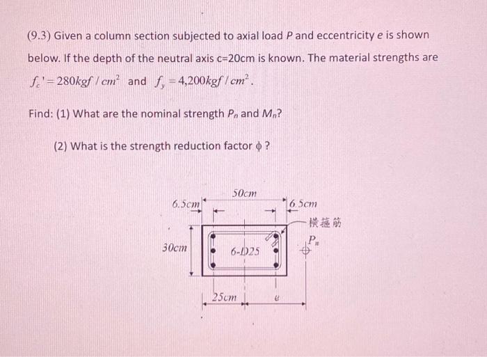 Solved (9.3) Given a column section subjected to axial load | Chegg.com