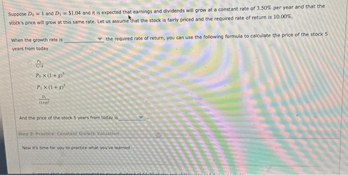 Solved Suppose D0=1 and D1=$1.04 and it is expected that | Chegg.com