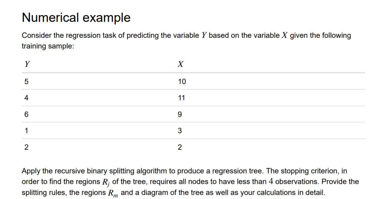 Solved Numerical example Consider the regression task of | Chegg.com