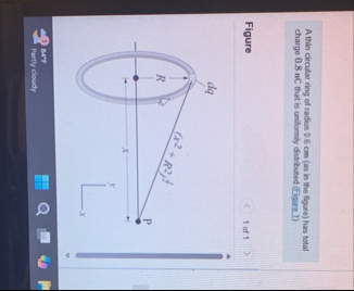 Solved A thin circular ring of radius 0.6 ﻿cm (as in the | Chegg.com