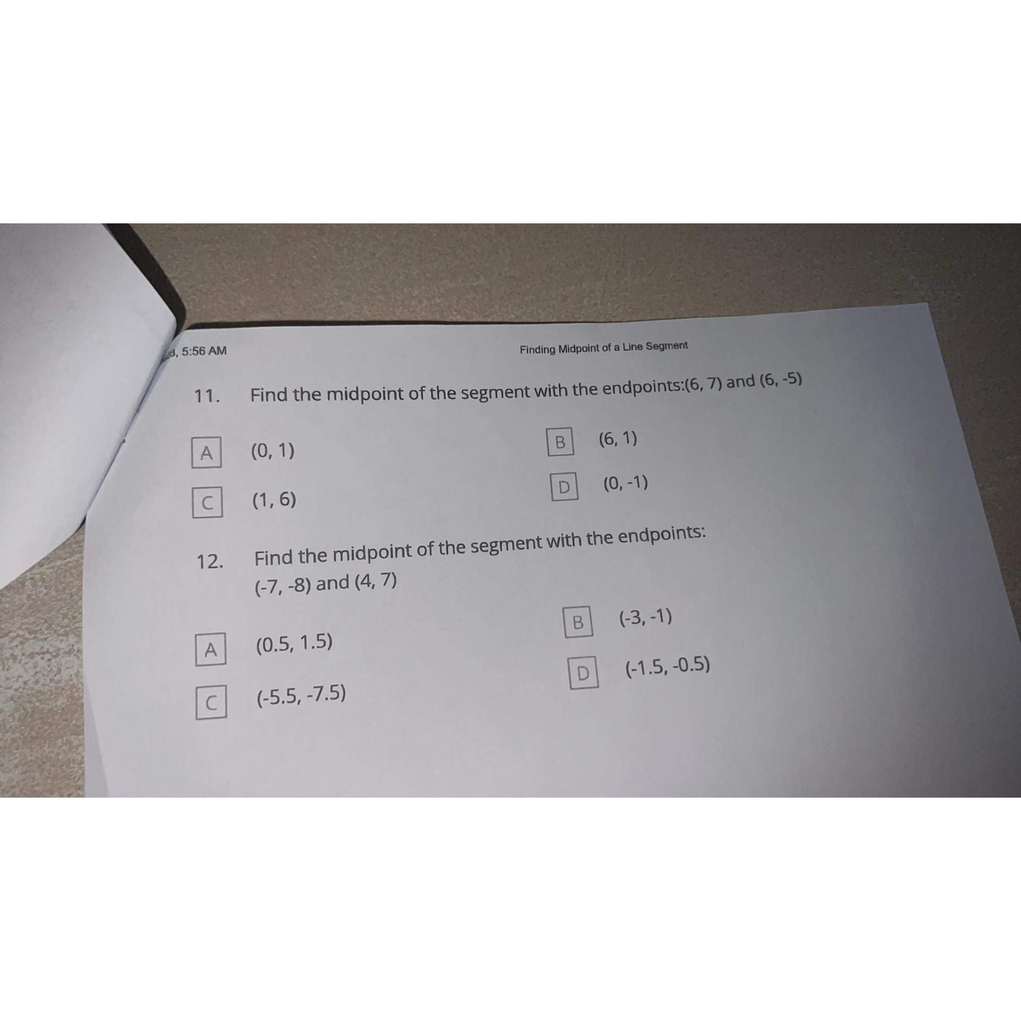 Solved 3, 5:56 ﻿AMFinding Midpoint of a Line Segment11. | Chegg.com