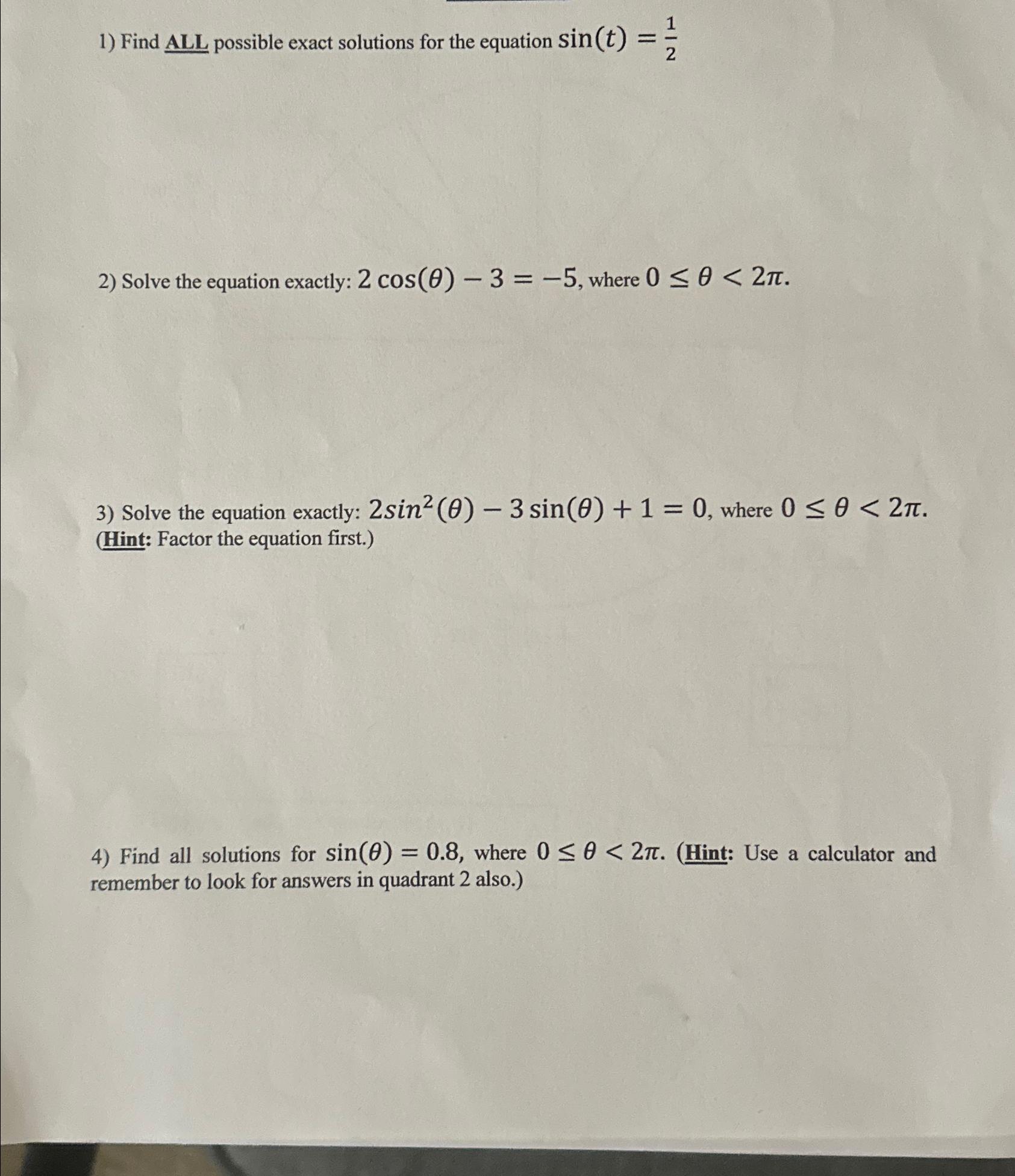 Solved Find ALL possible exact solutions for the equation | Chegg.com