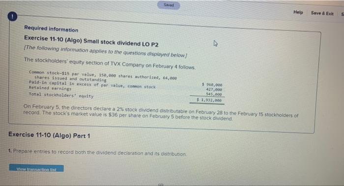 Solved Savod Help Save & Exit S Required information | Chegg.com