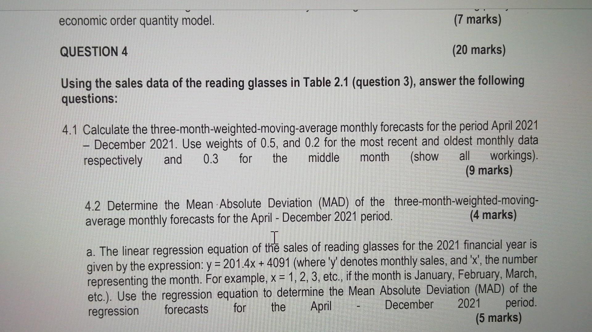 Solved QUESTION 4 (20 marks) Using the sales data of the | Chegg.com