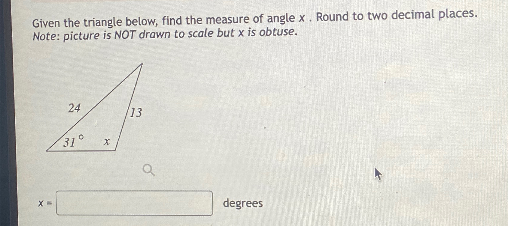 Solved Given the triangle below, find the measure of angle | Chegg.com