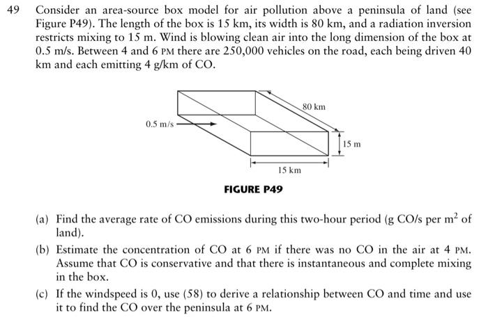 Solved 49 Consider an area-source box model for air | Chegg.com