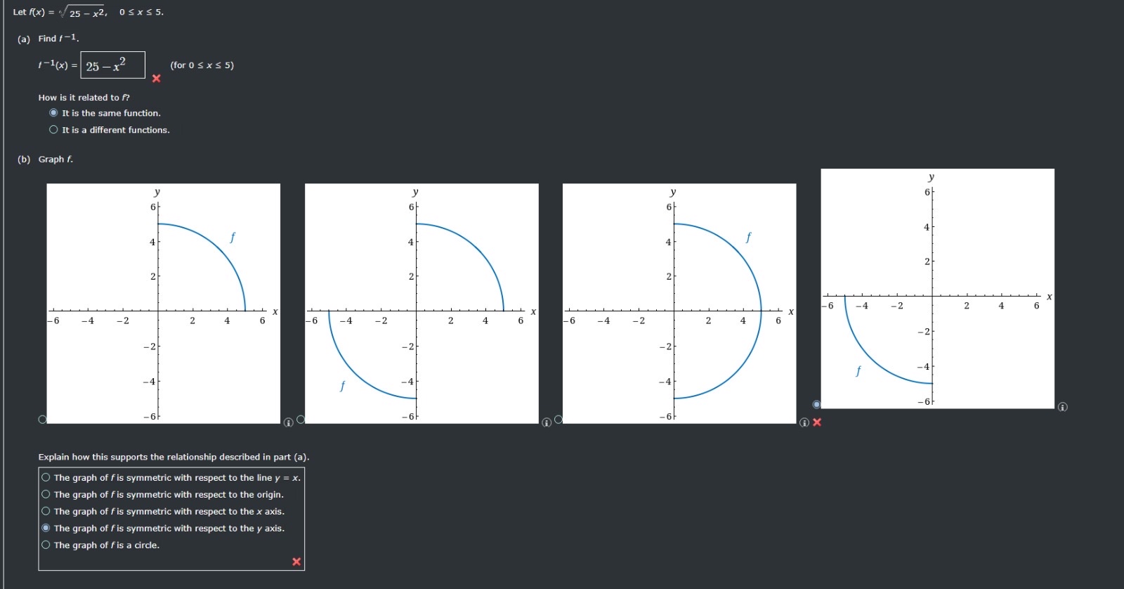 Solved Let f(x)=25-x22,0≤x≤5.(a) ﻿Find t-1.)≤x≤(5How is it | Chegg.com