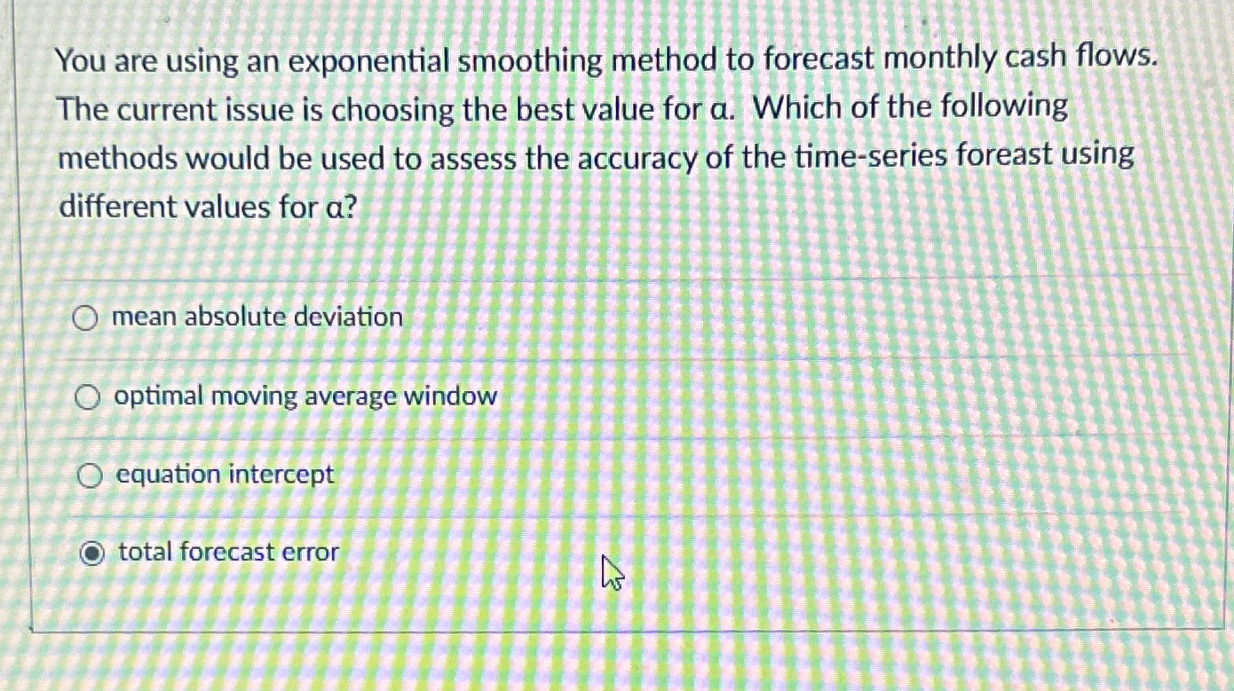 Solved You are using an exponential smoothing method to | Chegg.com