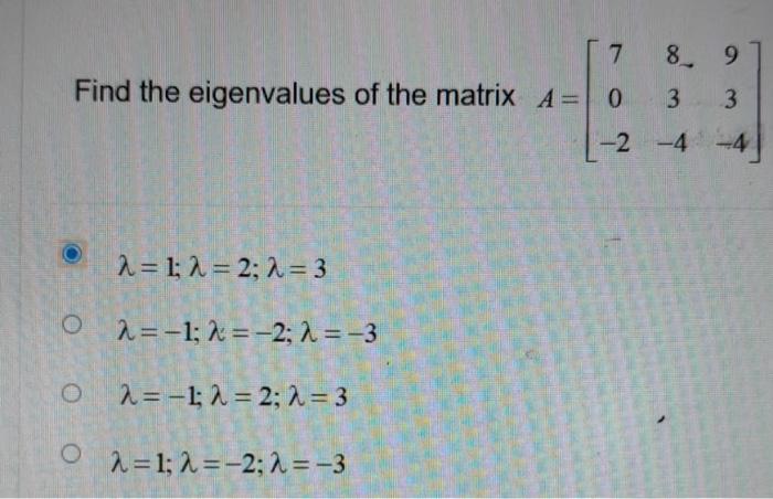 Solved Find the eigenvalues of the matrix A λ = 1 λ = 2; λ=3 | Chegg.com