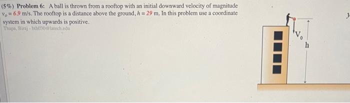 Solved (5\%) Problem 6: A ball is thrown from a rooftop with | Chegg.com