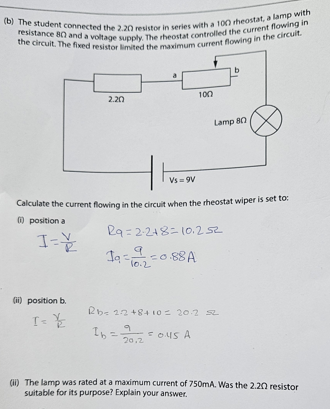 Solved (b) ﻿The student connected the 2.20 ﻿resistor in | Chegg.com